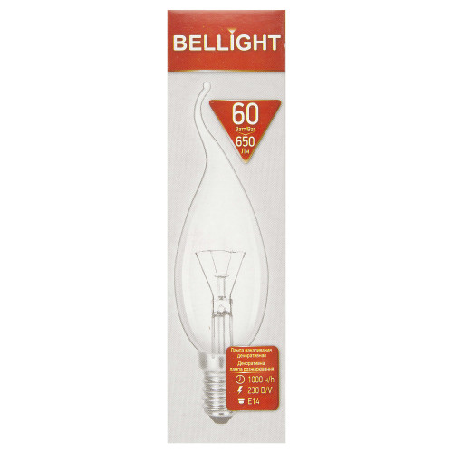 Лампа накаливания Bellight E14 230 В 60 Вт свеча на ветру прозрачная 3 ...